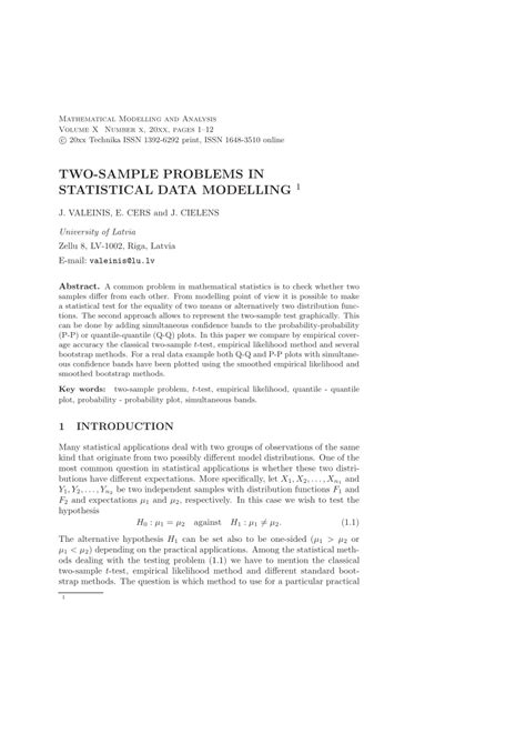 Pdf Two‐sample Problems In Statistical Data Modelling