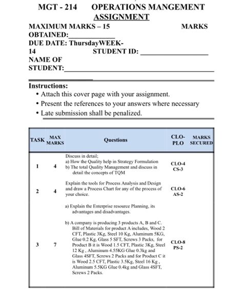 solved mgt 214 operations mangement assignment marks