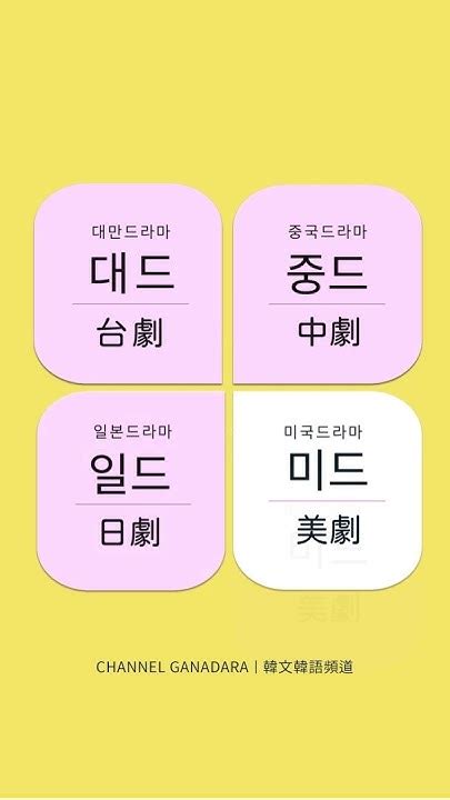 韓文韓語 台劇 대드 대만드라마 Drama｜中劇 중드 중국드라마｜美劇 미드 미국드라마｜日劇 일드 일본드라마｜韓文｜韓語｜自學