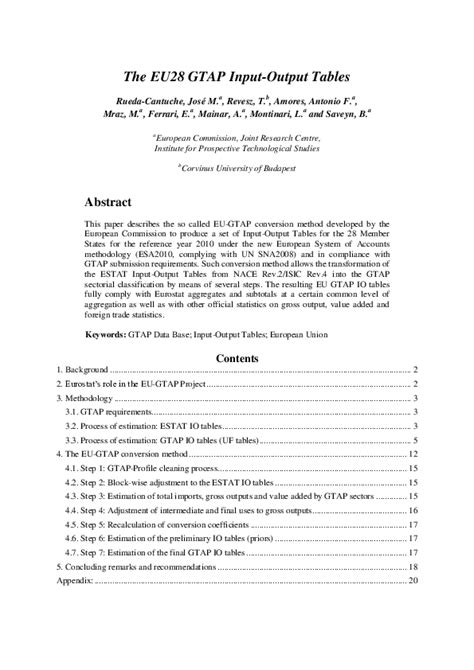 Pdf The Eu28 Gtap Input Output Tables