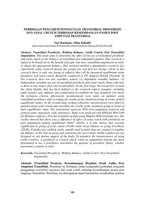 Pdf Perbedaan Pengaruh Penggunaan Transtibial Prosthesis Dan Axial