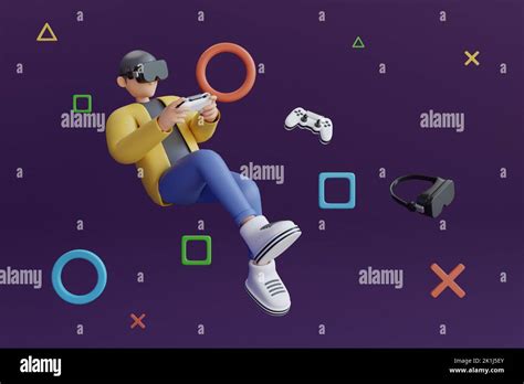3d Virtual Reality Man Gamer Hands Holding Gaming Console Controller Man Wearing Virtual
