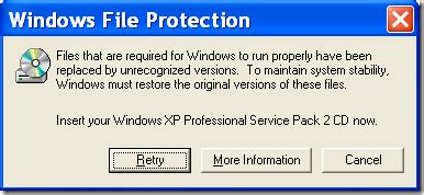 Bypass The Windows File Protection Message In Windows XP PCs Place
