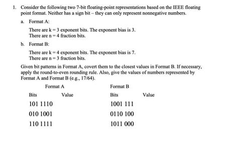 Solved 1 Consider The Following Two 7 Bit Floating Point
