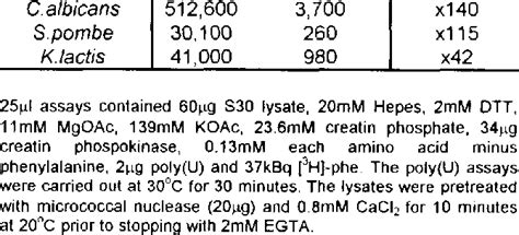Activitv Of In Vitro Translation Systems From Four Yeast Species Download Table