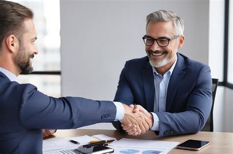Smiling Middle Aged Business Man Handshaking Partner Making Partnership Premium Ai Generated Image