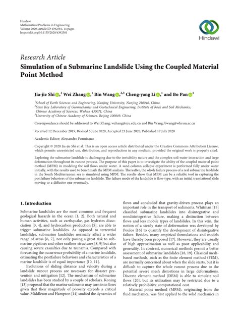 Pdf Simulation Of A Submarine Landslide Using The Coupled Material Point Method