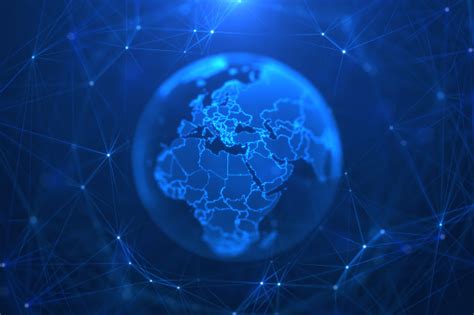 지구 주위에 연결된 노드가 있는 파란색 홀로그램 지구본 3차원 형태에 대한 스톡 사진 및 기타 이미지 3차원 형태 유럽 행성 지구 Istock