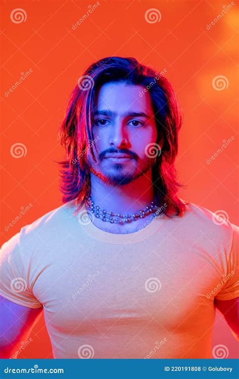 Macho Man Neon Light Portrait Cyberpunk People Royalty Free Stock Image