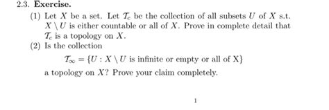 Solved Exercise Let X Be A Set Let Te Be The Chegg Com