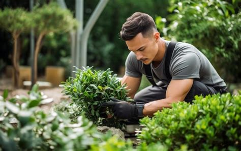 Premium Photo A Man Taking Care Of Greenery And Shrubs