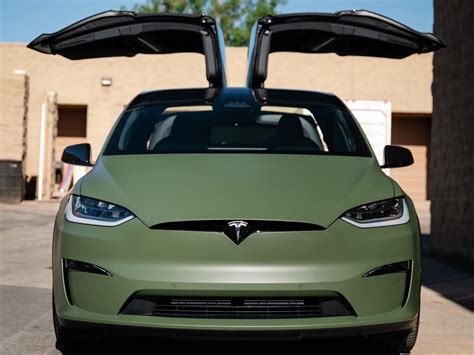 Tesla Model X Matte Military Green Wrap Mile High Customs