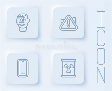 Set Line Smart Glasses On Spectacles Exclamation Mark In Triangle