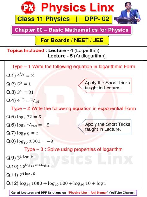 Dpp 2 Log And Antilog Basic Maths Physics Linx Pdf Logarithm