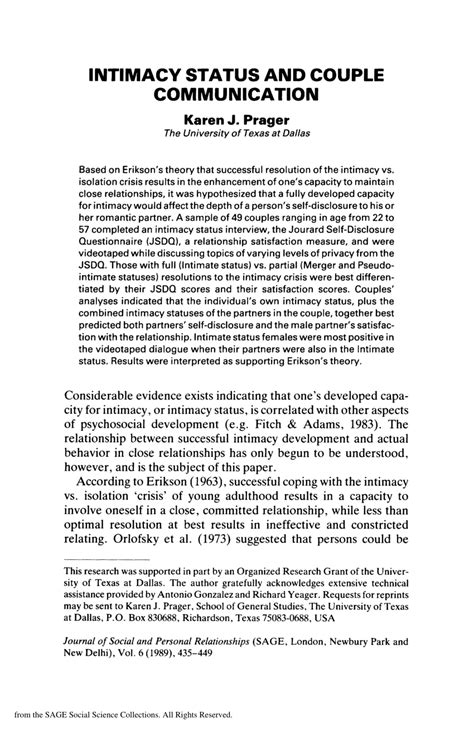 Pdf Intimacy Status And Couple Communication