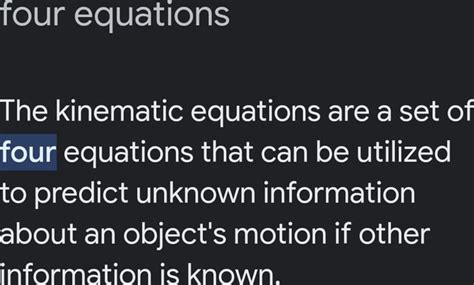 four equations the kinematic equations are a set of four equations that