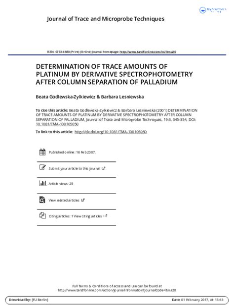 Pdf Determination Of Trace Amounts Of Platinum By Derivative Spectrophotometry After Column