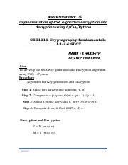 RSA 18BCI0099 Pdf ASSESSMENT 5 Implementation Of RSA Algorithm