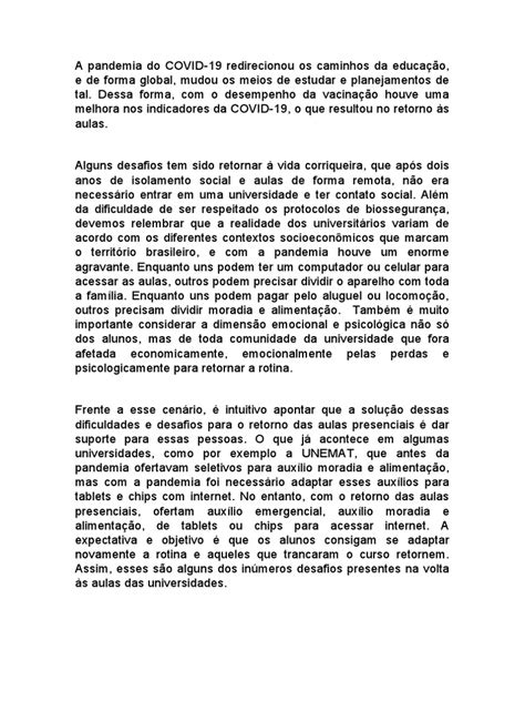 A Pandemia Do Covid Redação Pdf