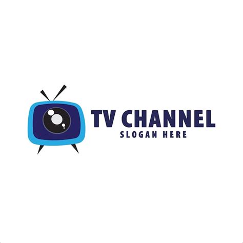 Tv 채널 로고 만화 디자인 스타일에 적합한 안테나가 있는 파란색 아날로그 텔레비전의 그림 프리미엄 벡터