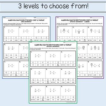 Adding Subtracting Fractions Winter Color By Number Coloring Differentiated