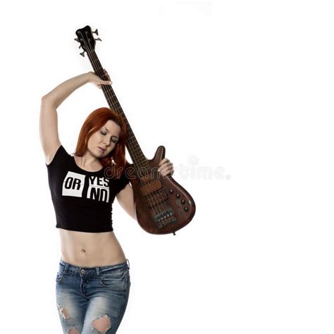 Nude Rock Woman Holding Electric Guitar On A White Background Free Space For Text Stock Photo