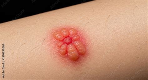 Swollen Bug Bite On Leg Close Up Of Skin Lesion With Inflamed