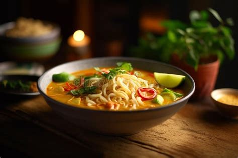 Khao Soi Creamy Coconut Curry Noodle Soup On A Thailand Food Ai Generative Stock Illustration