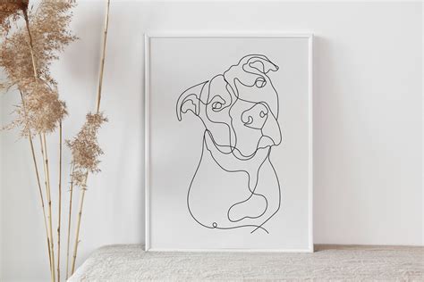 Pitbull Digital Print Line Drawing One Line Pet Pitbull Dog T