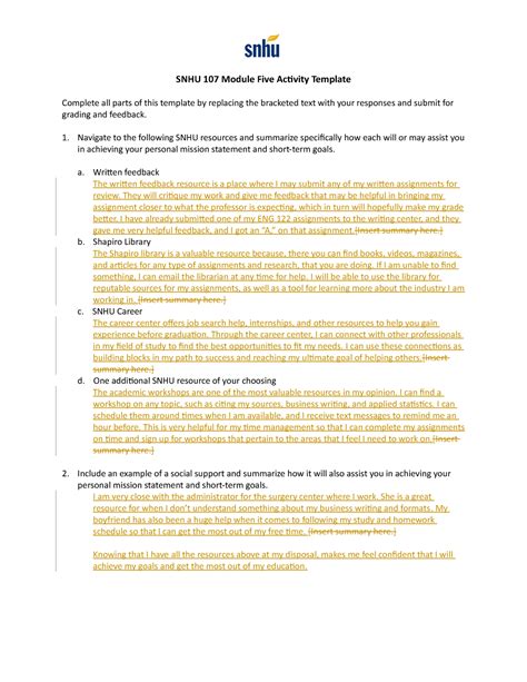 SNHU 107 Module Five Activity Template SNHU 107 Module Five Activity