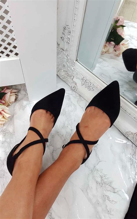 Francesca Double Ankle Strap Kitten Heels In Black Ikrush