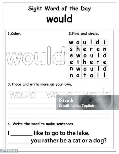 유치원 및 초등학교 학습을 위한 Sight Words 교육 워크시트 어린이를 위한 색칠 활동 0명에 대한 스톡 벡터 아트 및 기타 이미지 Istock
