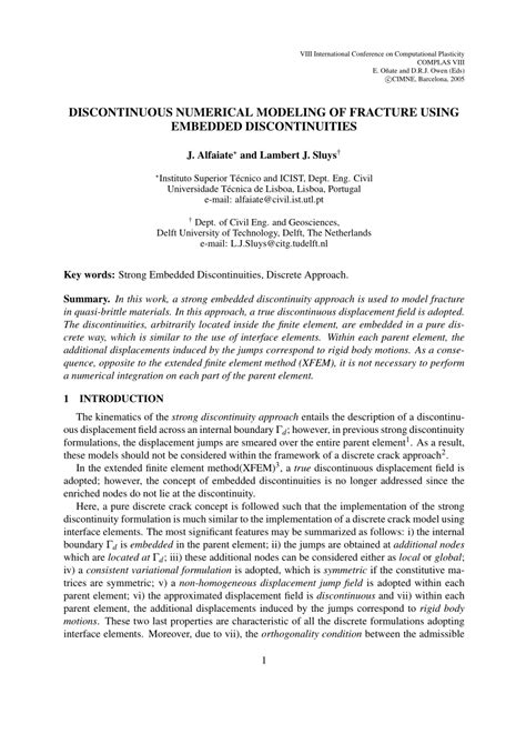 pdf discontinuous numerical modeling of fracture using embedded