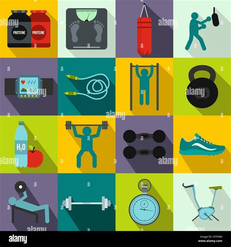 Gym Icons Set Flat Style Stock Vector Image And Art Alamy