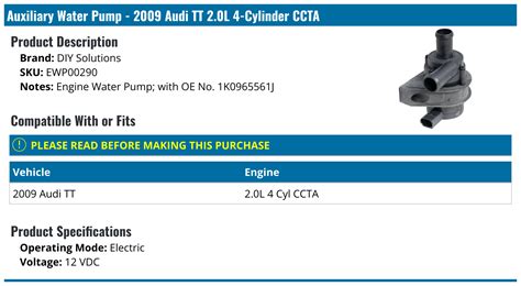 2009 Audi Tt Water Pump Diy Solutions Ewp00290