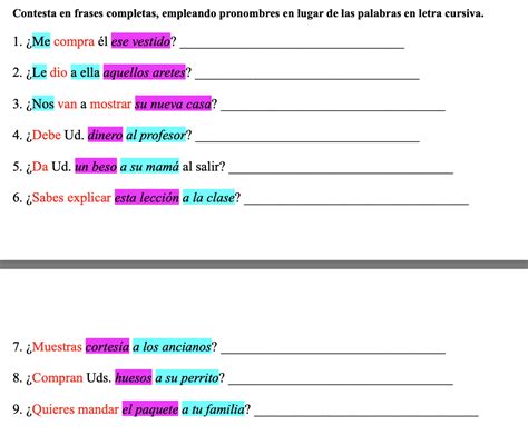 Escribe De Nuevo Las Frases Siguientes Haciendo Los Chegg