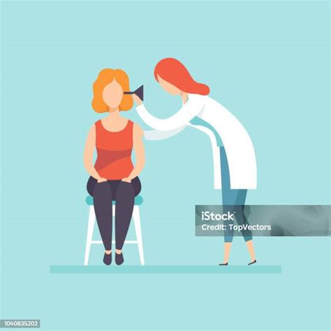 이비인후과 의사 시험 여성 환자 병원 의료 치료 및 의료 개념 벡터 일러스트 레이 션 개념과 주제에 대한 스톡 벡터 아트 및
