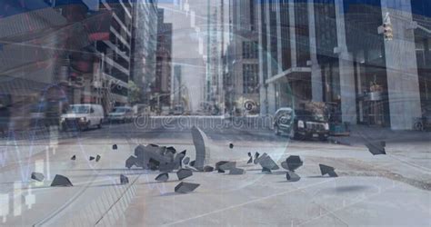 Animation Of Digital Data Processing And Euro Sign Over Cityscape Stock