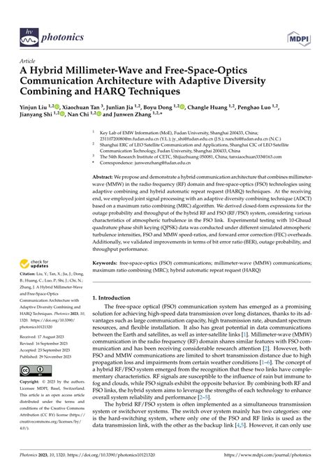 Pdf A Hybrid Millimeter Wave And Free Space Optics Communication