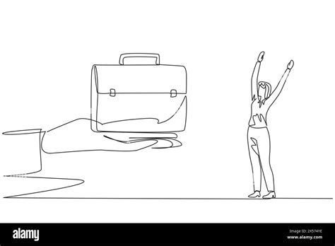 single continuous line drawing businesswoman was excited to get the