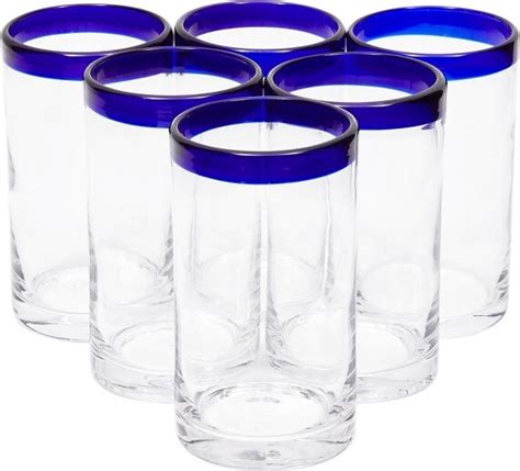 Okuna Outpost Set Of 6 Hand Blown Mexican Drinking Glasses Cobalt Blue