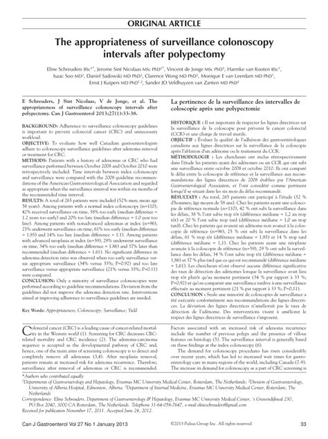 Pdf The Appropriateness Of Surveillance Colonoscopy Intervals After