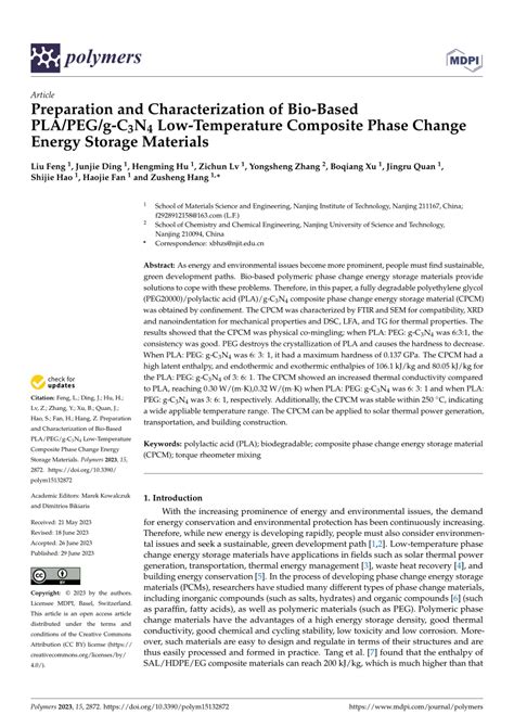 Pdf Preparation And Characterization Of Bio Based Plapegg C3n4 Low