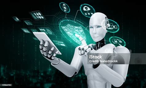 정보 개인 정보를 보호하기 위해 사이버 보안을 사용하는 Ai 로봇 인공지능에 대한 스톡 사진 및 기타 이미지 인공지능 개념