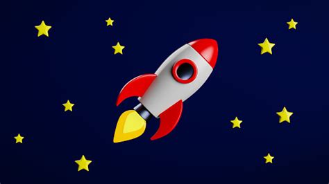 별이 가득한 공간에서 위쪽으로 날아가는 작은 만화 로켓 0명에 대한 스톡 사진 및 기타 이미지 0명 3차원 형태 개념 Istock