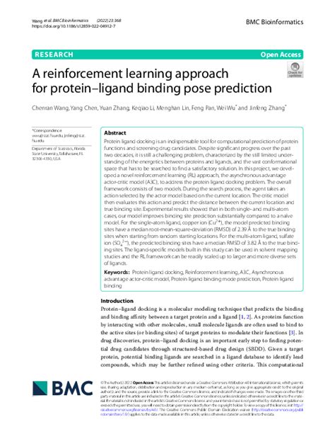 Pdf A Reinforcement Learning Approach For Proteinligand Binding Pose