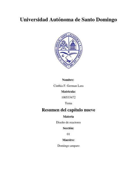 Resumen Del Capitulo Nueve Reactores Cinthia G Pdf Equilibrio