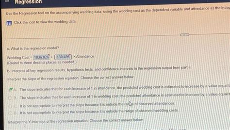Solved Regression Use The Regression Tool On The Chegg Com