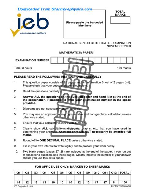 Ieb Maths Grade 12 November 2023 P1 Only Pdf