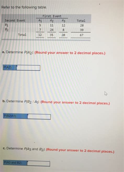Solved Refer To The Following Table First Event A1 A2 A3 5 Chegg
